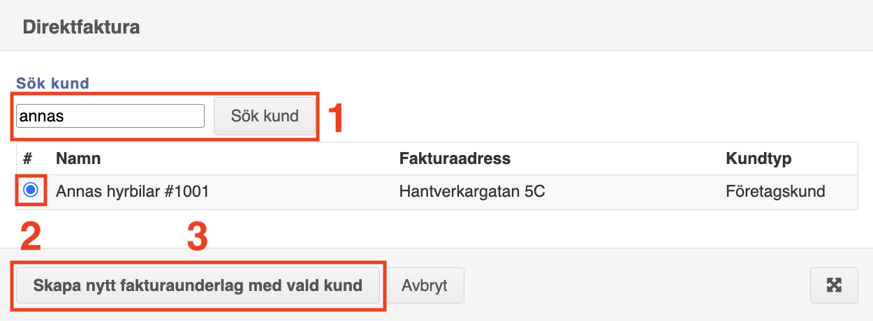 Skapa fakturaunderlag (skapa direktfaktura)